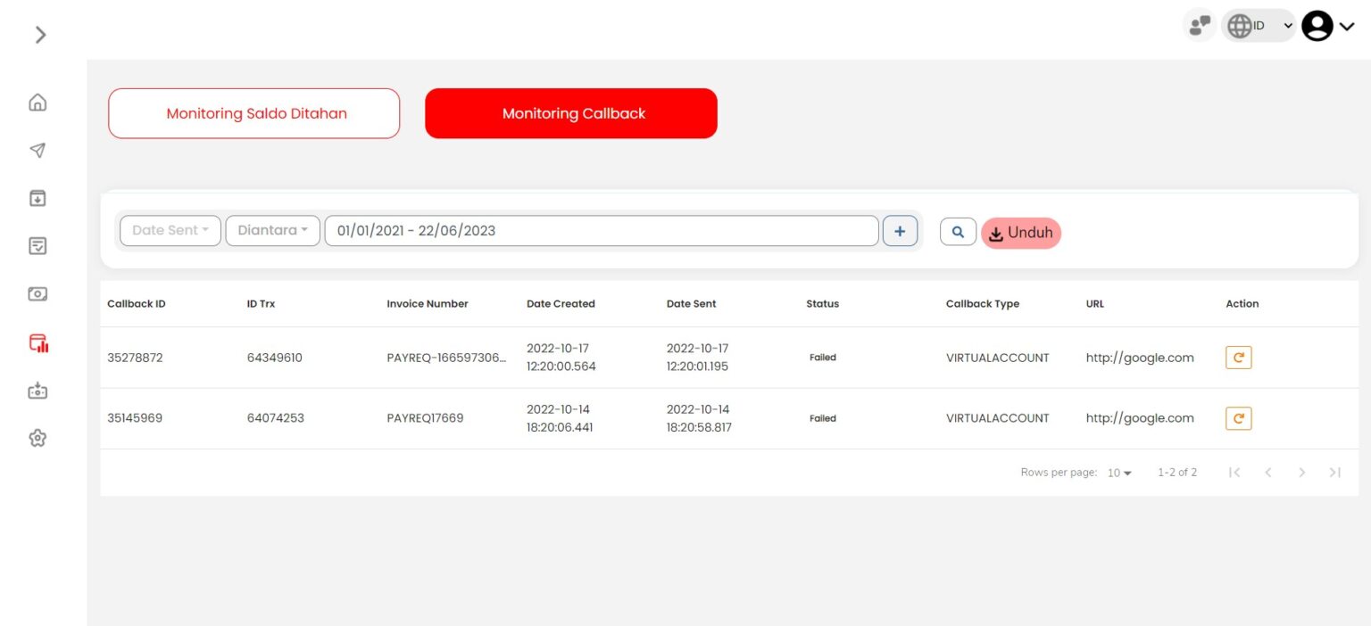 Menu Monitoring Callback Di Dashboard | LinkQu